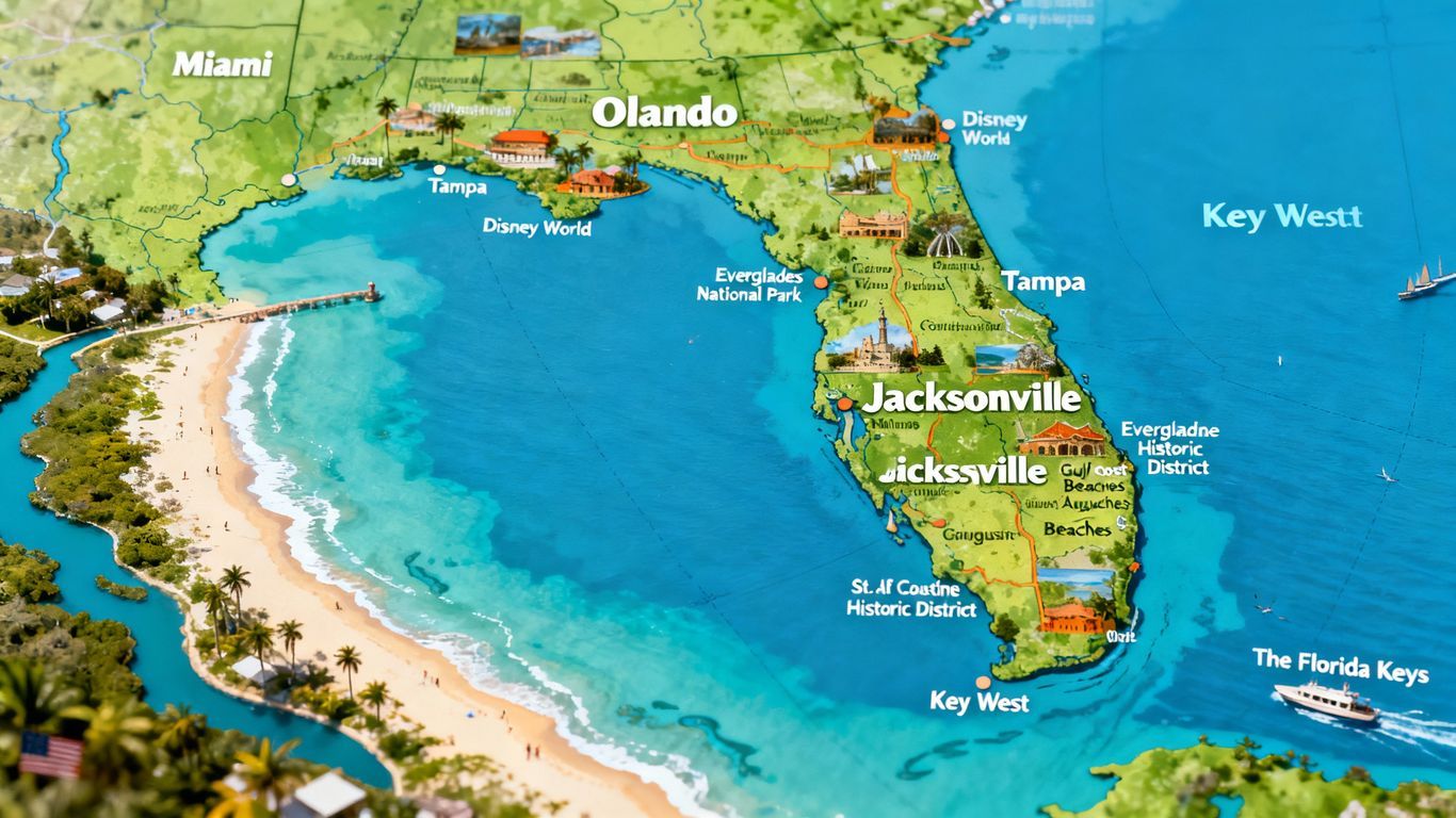 Detailed Map of the State of Florida with Major Cities and Key Landmarks